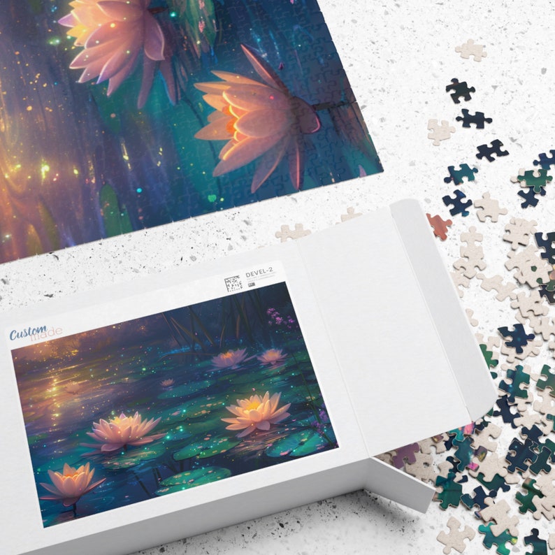 Ethereal Meadow Oasis Puzzle: 1000 Pieces - Giant Glowing Water Lilies Create a Dreamlike ...