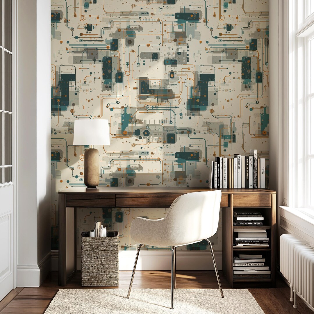 Beige Tech Wallpaper, Minimal Circuit Pattern, Scandinavian Digital ...