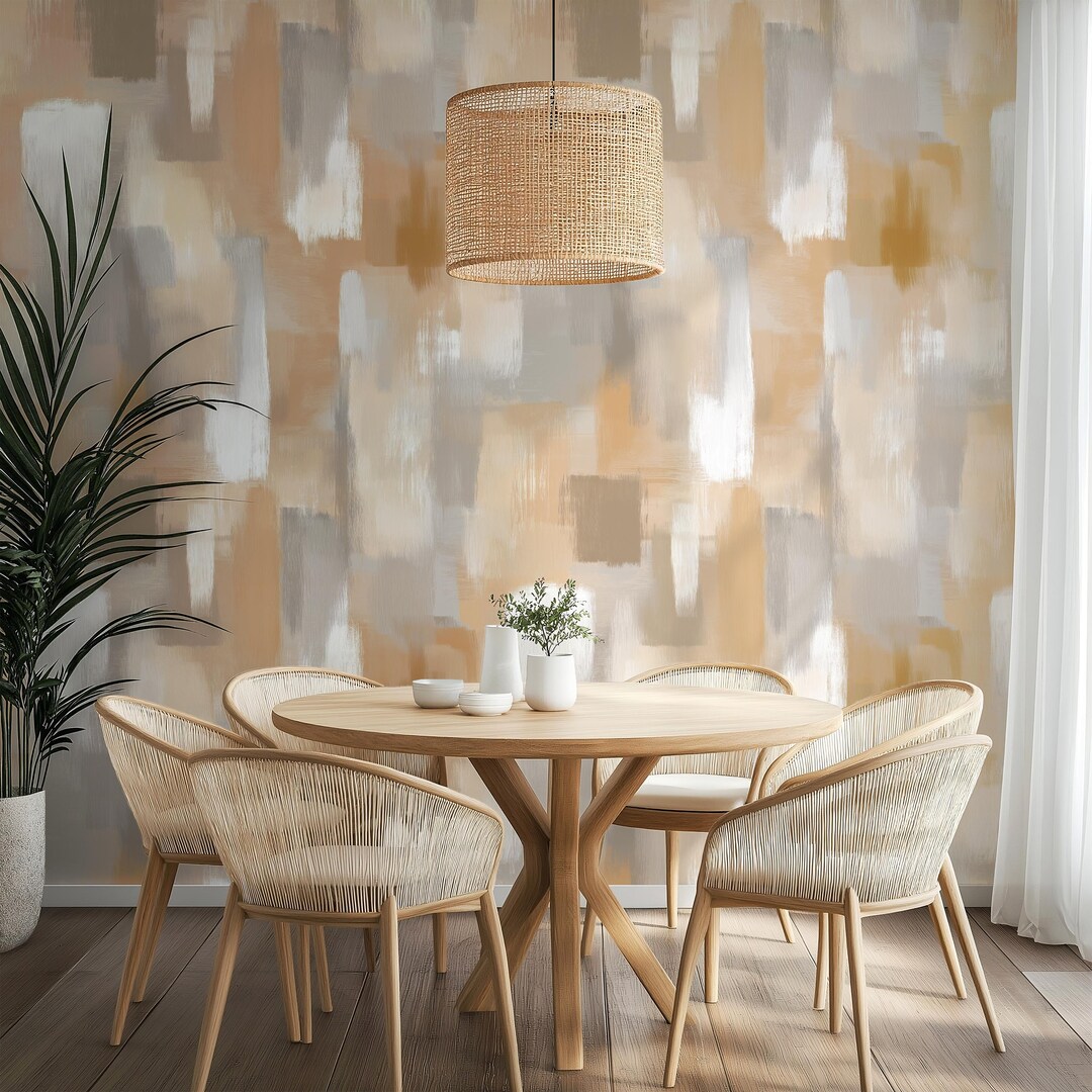 Neutral Abstract Brush Stroke Wallpaper, Beige Tan Modern Wall Mural - Etsy