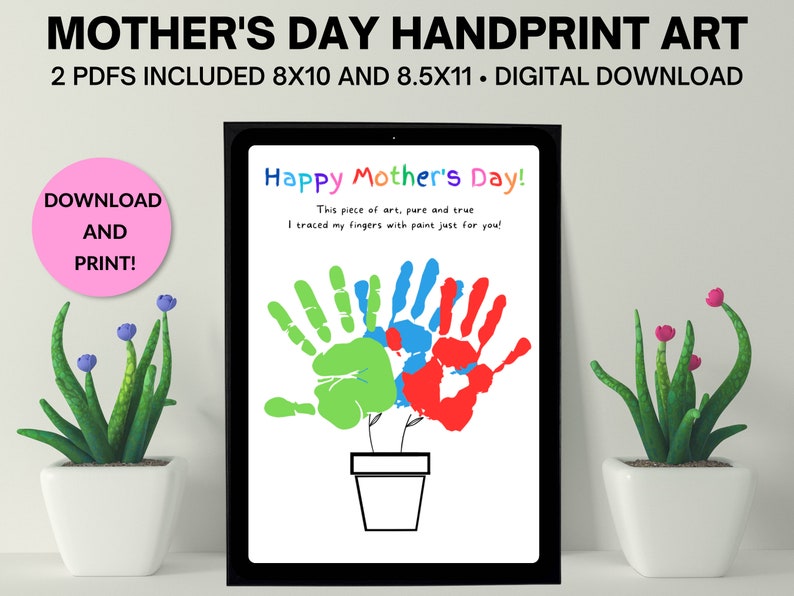 Mothers Day Handprint Art, Printable PDF, Mother's Day Handprint Craft ...