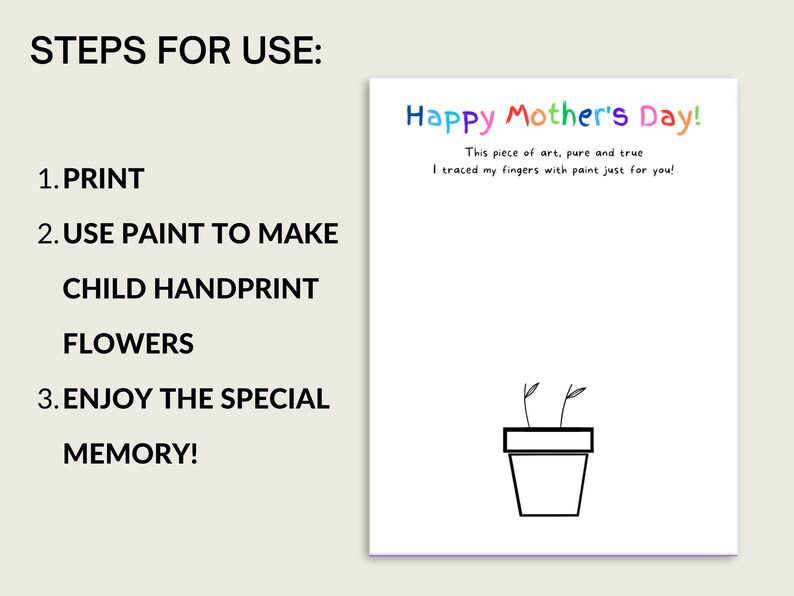 Mothers Day Handprint Art, Printable PDF, Mother's Day Handprint Craft ...