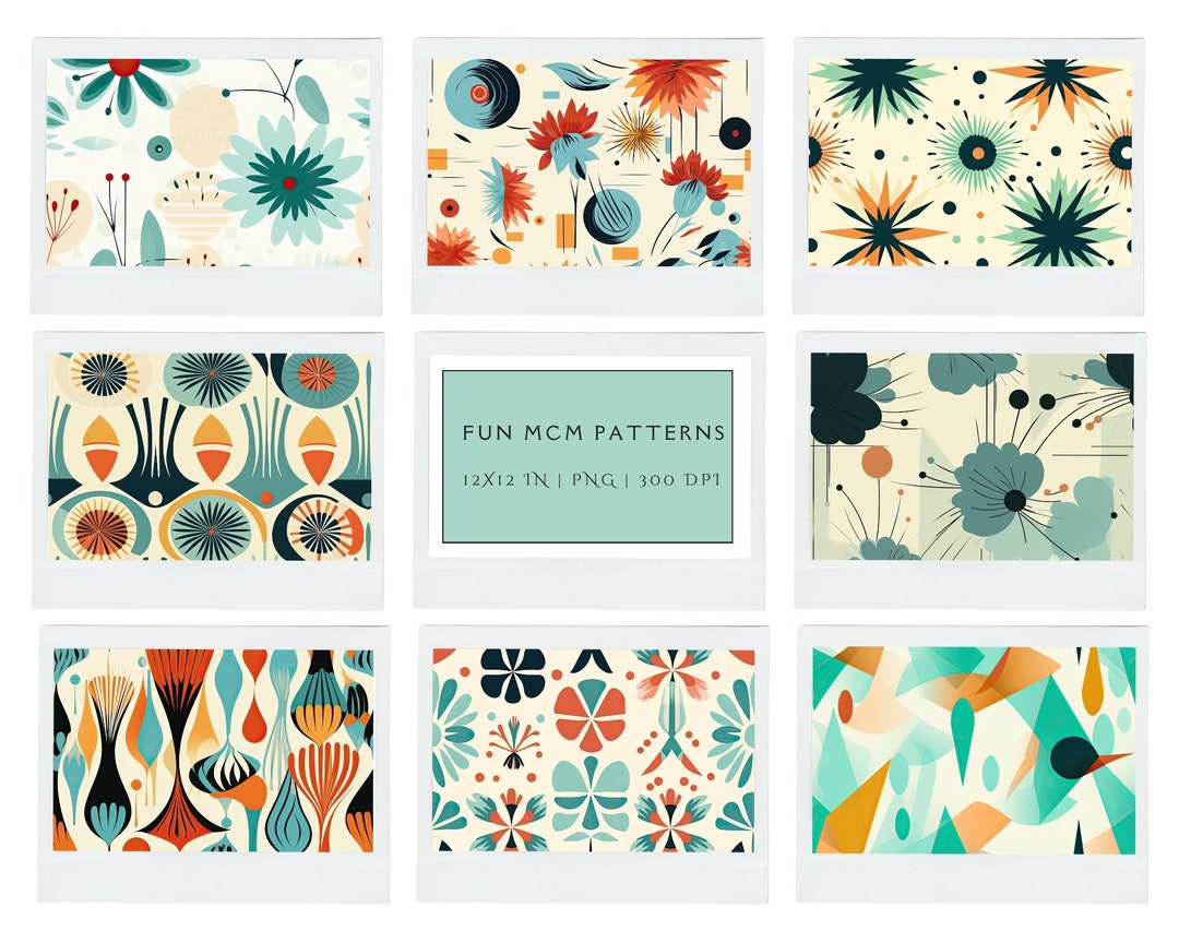 8 Fun Mid Century Modern Seamless Patterns, MCM Seamless Patterns ...