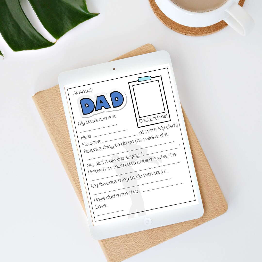 Fathers Day Gift Dad, All About My Dad Printable, Fill in the Blank ...