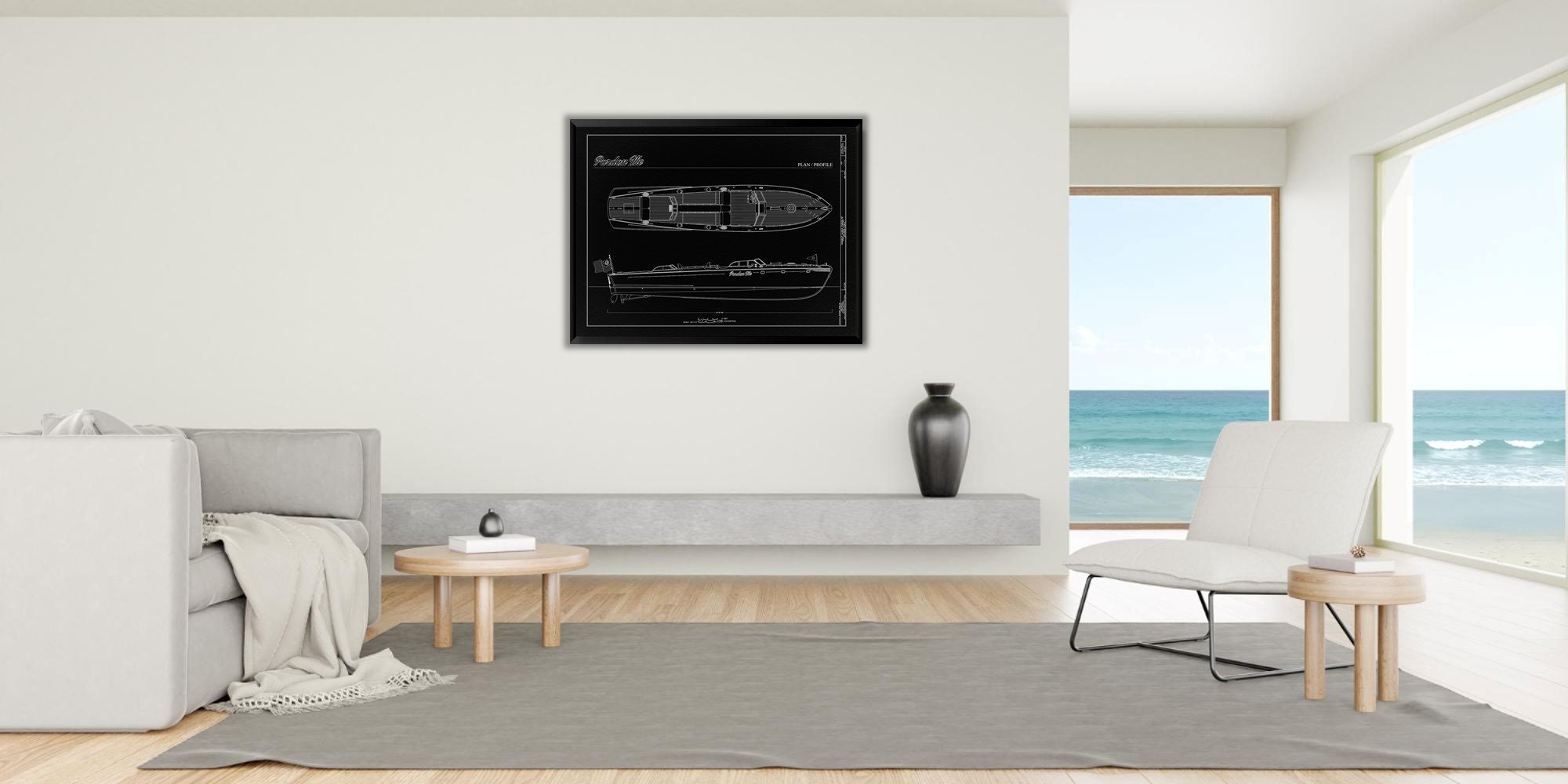 VINTAGE 1947 HACKER SPEEDBOAT Stylized Design Print for Nautical Themed ...