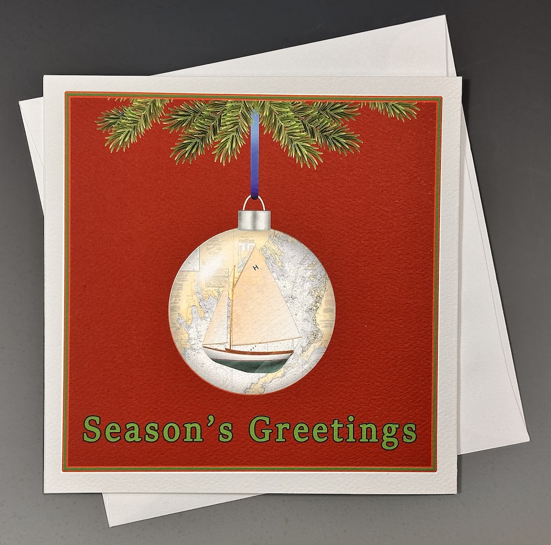 Sailing Christmas Cards, Vintage Wooden Sailboat, Set of 10 Folded ...