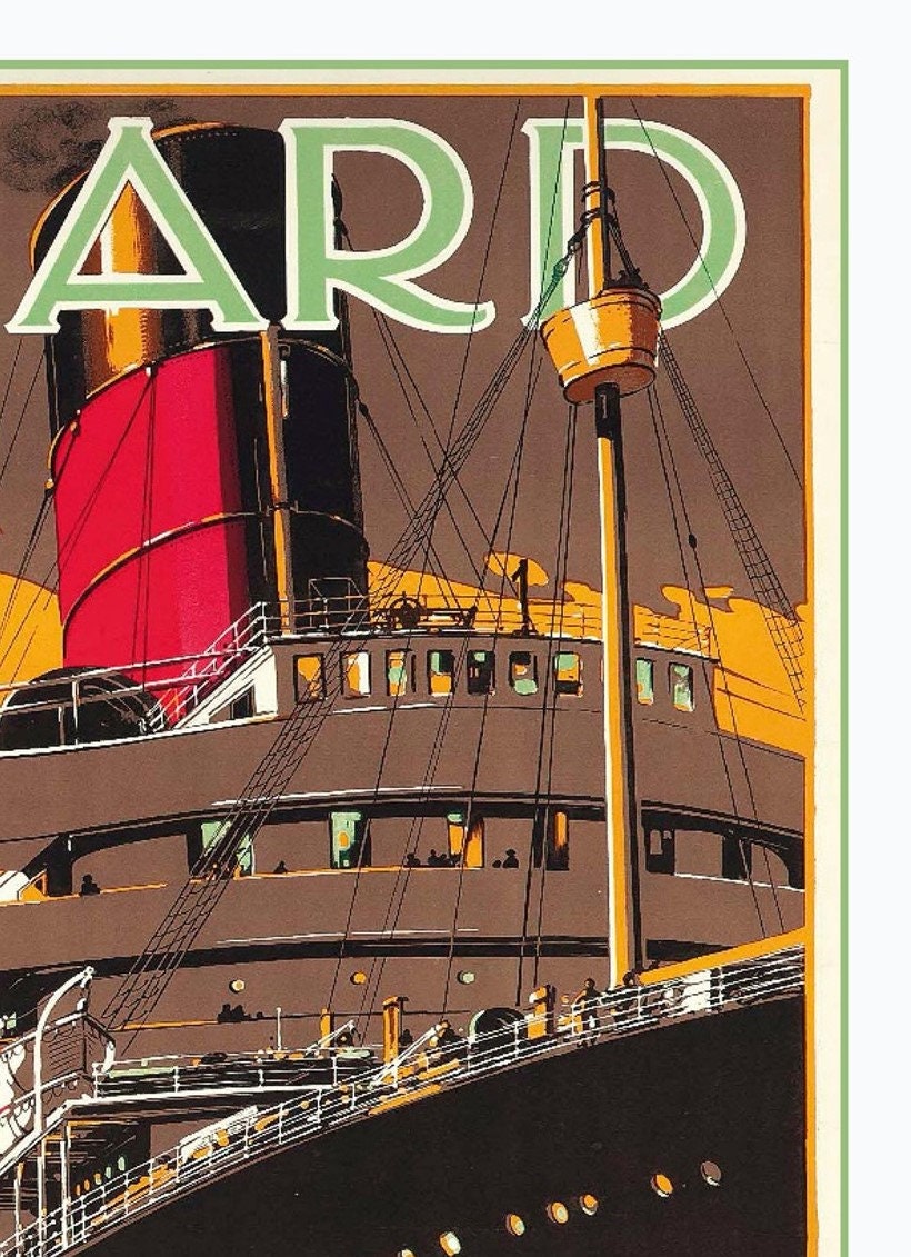 Cunard Ships Line Vintage Travel Poster, Boston to Liverpool 1930 ...