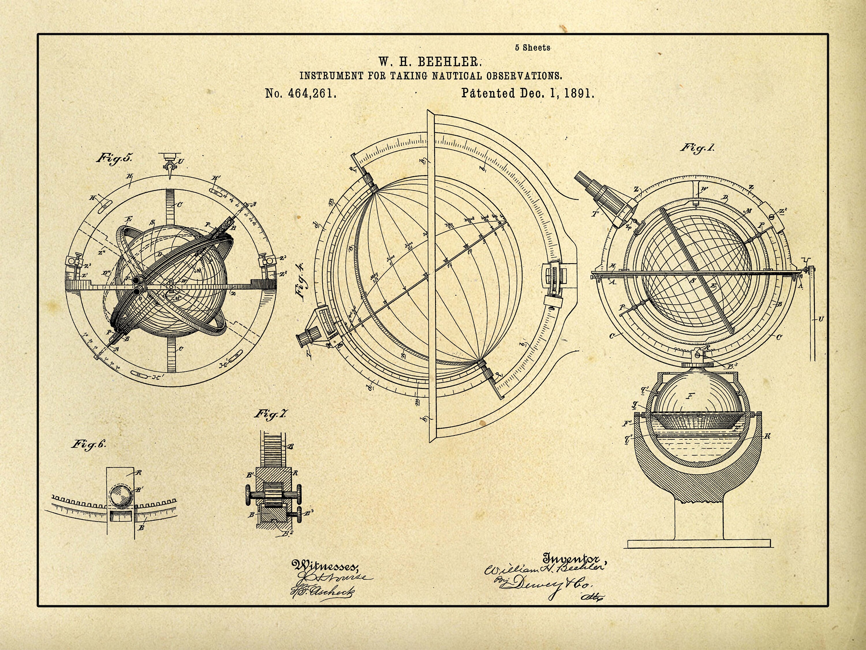 STELLAR NAVIGATION COMPASS Patent Print Replica 1891 Ideal Nautical ...
