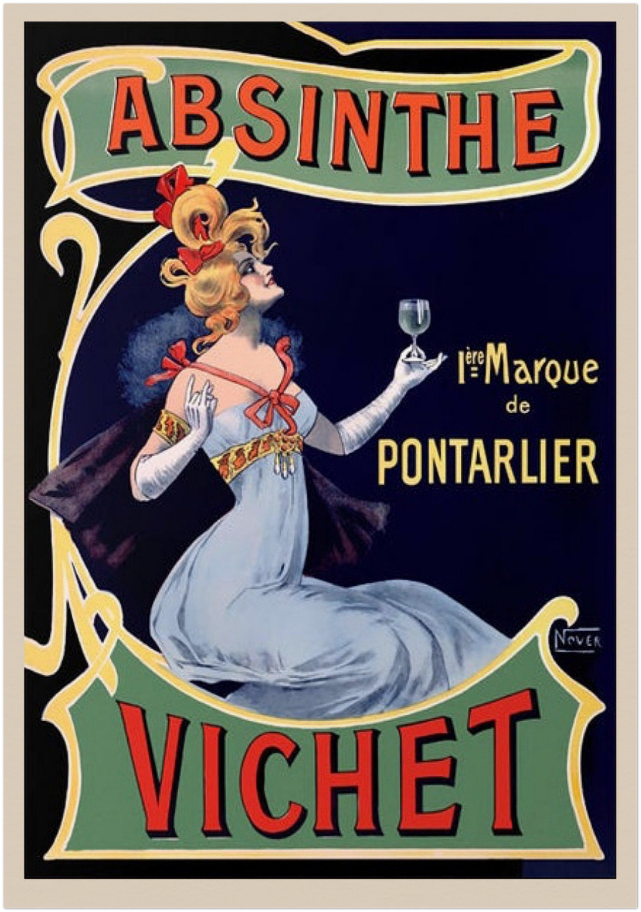 VINTAGE ABSINTHE POSTER 1900, Paris France, Food and Drink Art Wall Print, Art Nouveau Style ...