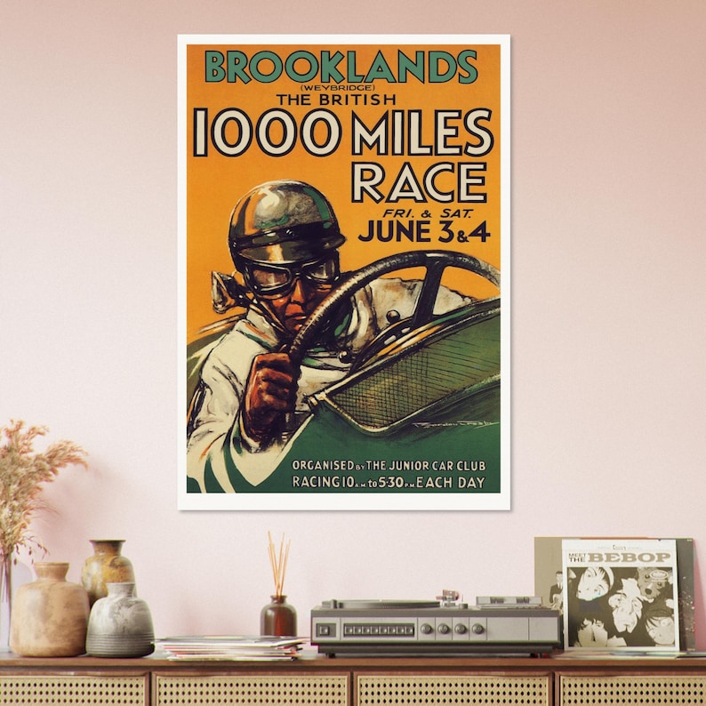 1932 Vintage British Auto Racing Poster, Brooklands 1000 Miles Race ...
