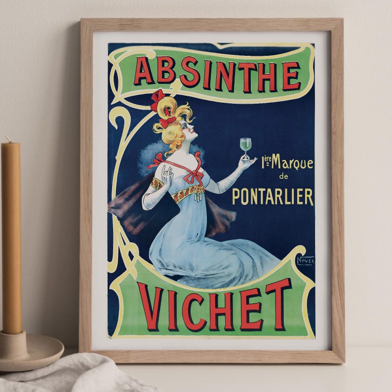VINTAGE ABSINTHE POSTER 1900, Paris France, Food and Drink Art Wall ...