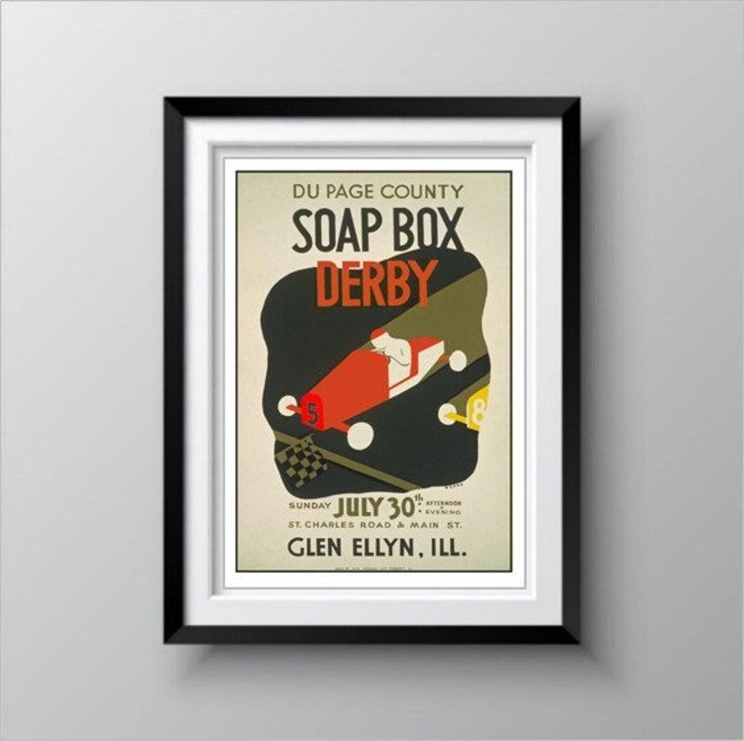 Soap Box Derby 1939 Vintage Poster Reproduction, Red Derby Racer Winner ...