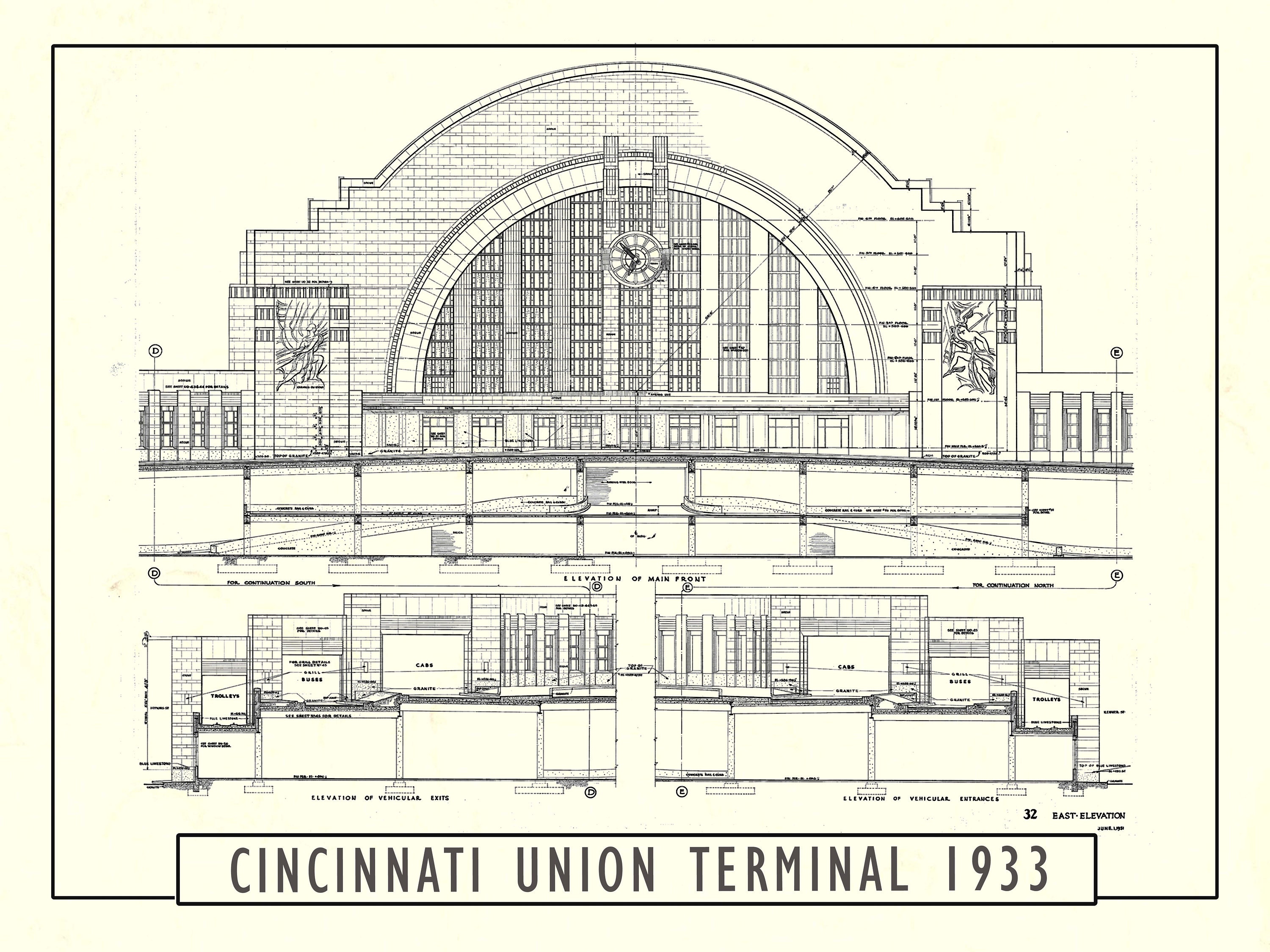 CINCINNATI RAILROAD STATION Union Terminal 1931 Replica Print Classic ...