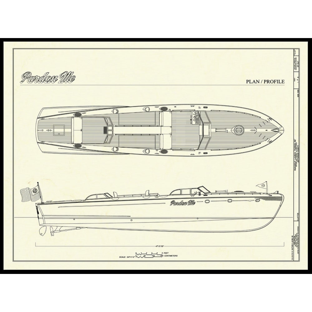 VINTAGE 1947 HACKER SPEEDBOAT Stylized Design Print for Nautical Themed ...