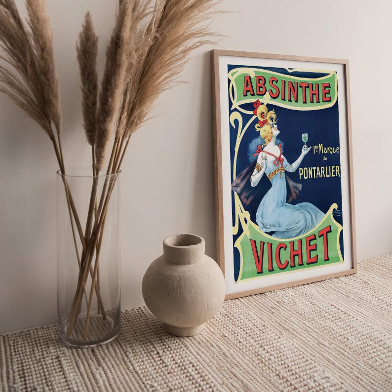 VINTAGE ABSINTHE POSTER 1900, Paris France, Food and Drink Art Wall ...