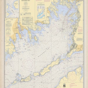 BUZZARDS BAY NAUTICAL Map Replica Print 1977, From Onset to Padanarum ...