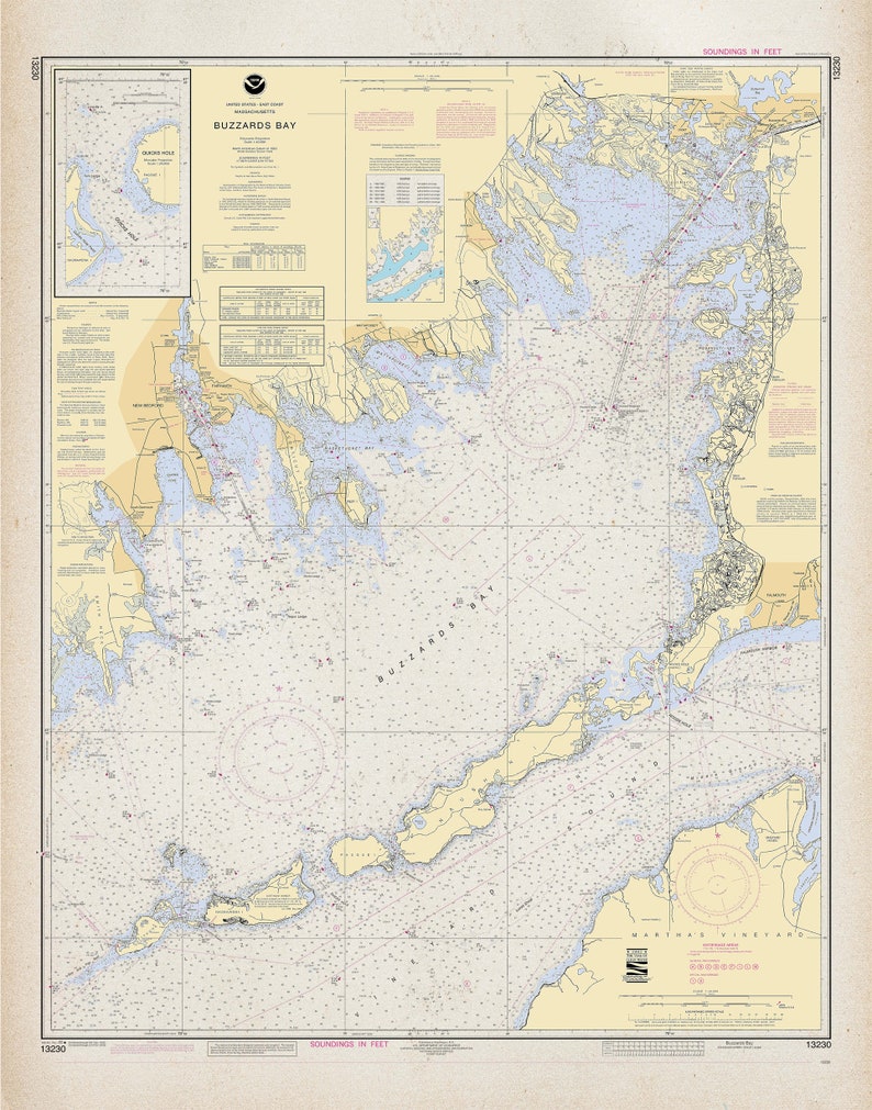 BUZZARDS BAY NAUTICAL Map Replica Print 1977, From Onset to Padanarum ...
