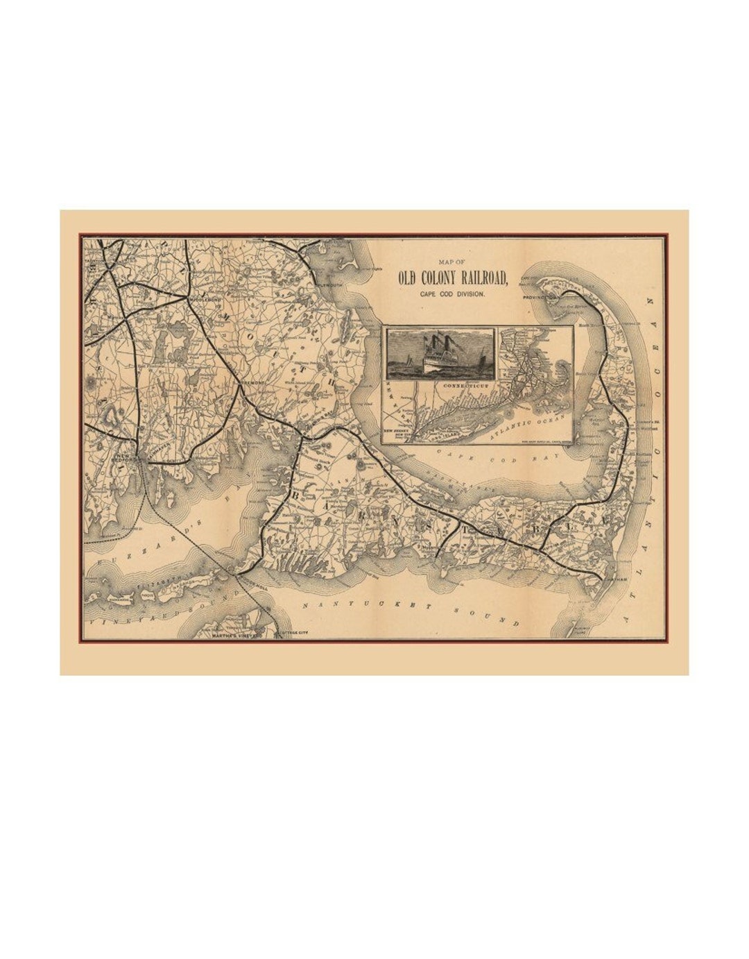 OLD COLONY LINE Railroad Map Replica Print 1888 Tracks From - Etsy