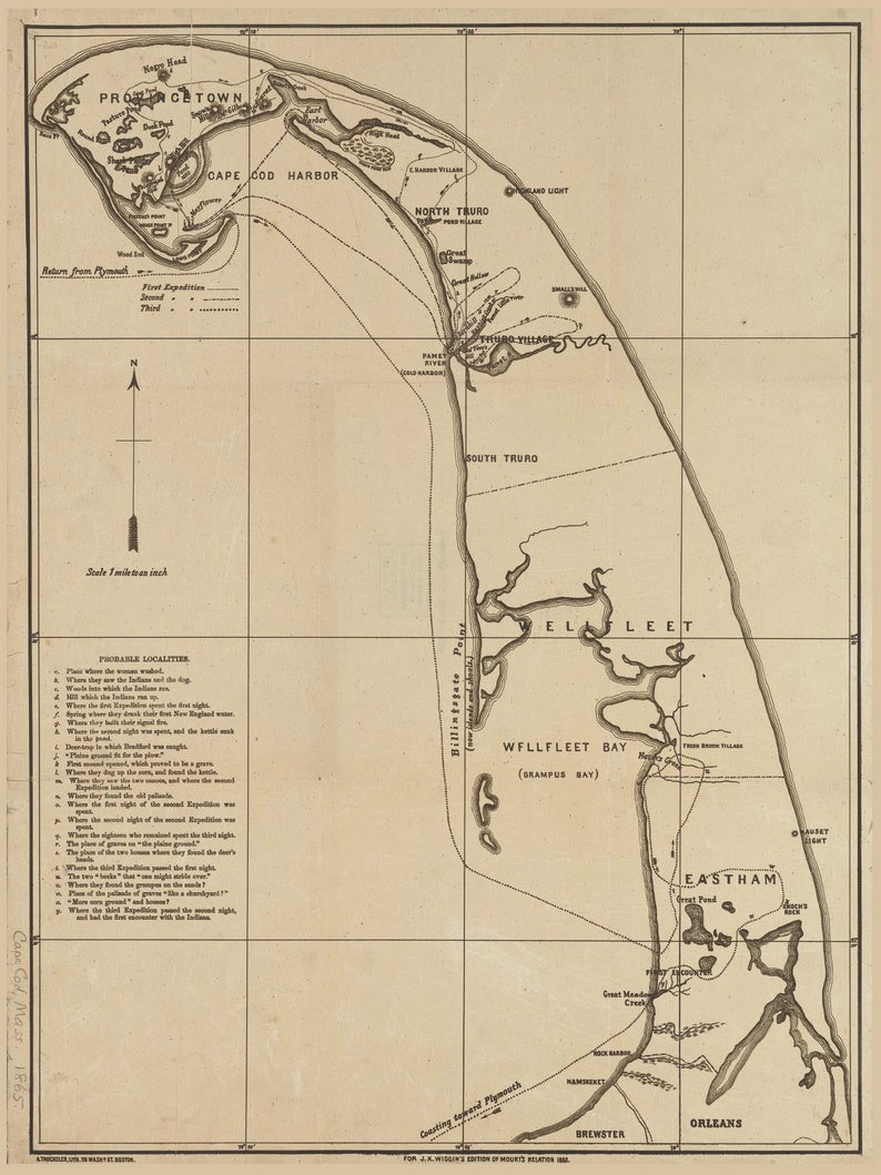 CAPE COD VINTAGE Map Replica Print - Circa 1865 - From Provincetown to ...