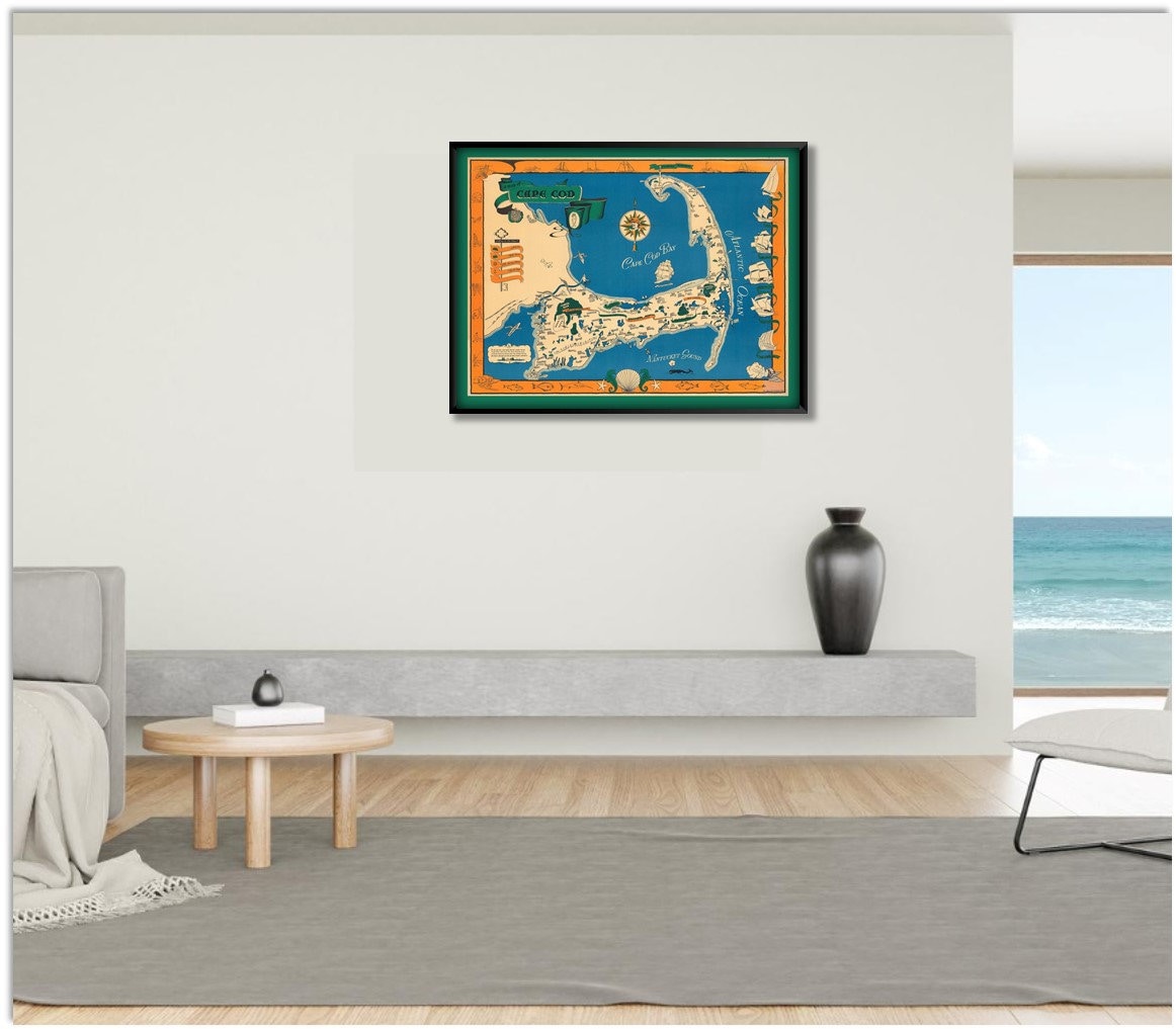 CAPE COD ILLUSTRATED Map 1940 Replica Printed on 250gsm Weight Museum ...
