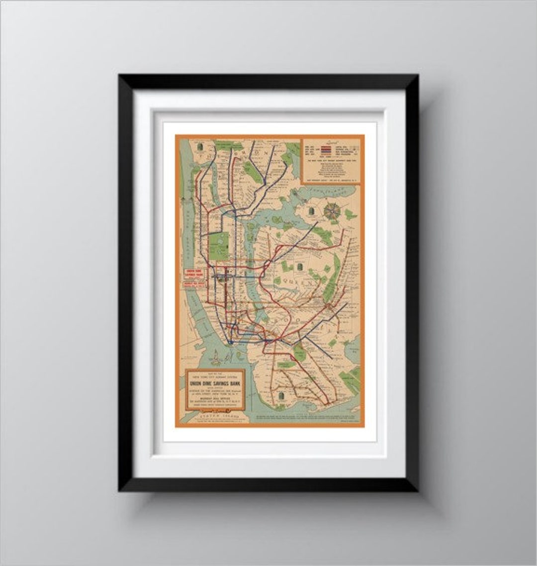 Vintage New York City Subway Map Antique 1954 NYC Subway - Etsy