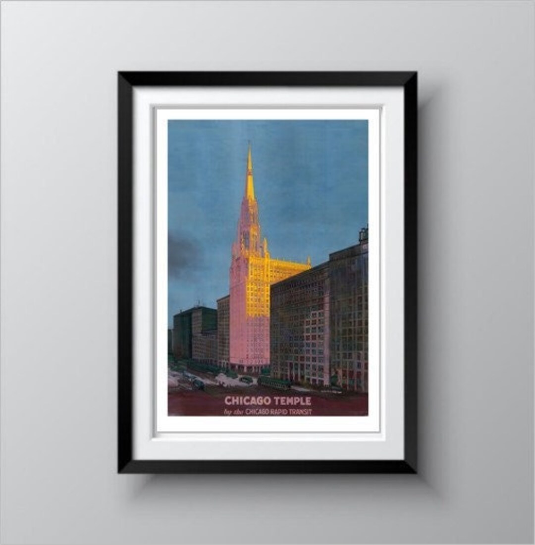 1925 Chicago Temple Building Poster, Reproduction Vintage Giclee Print ...