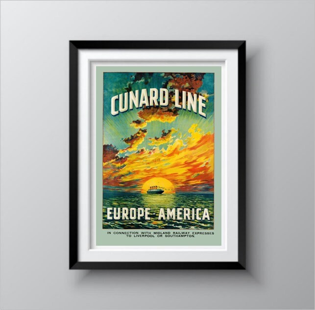 Vintage Cunard Line Aquitania Ocean Liner Poster, Europe-america Route ...