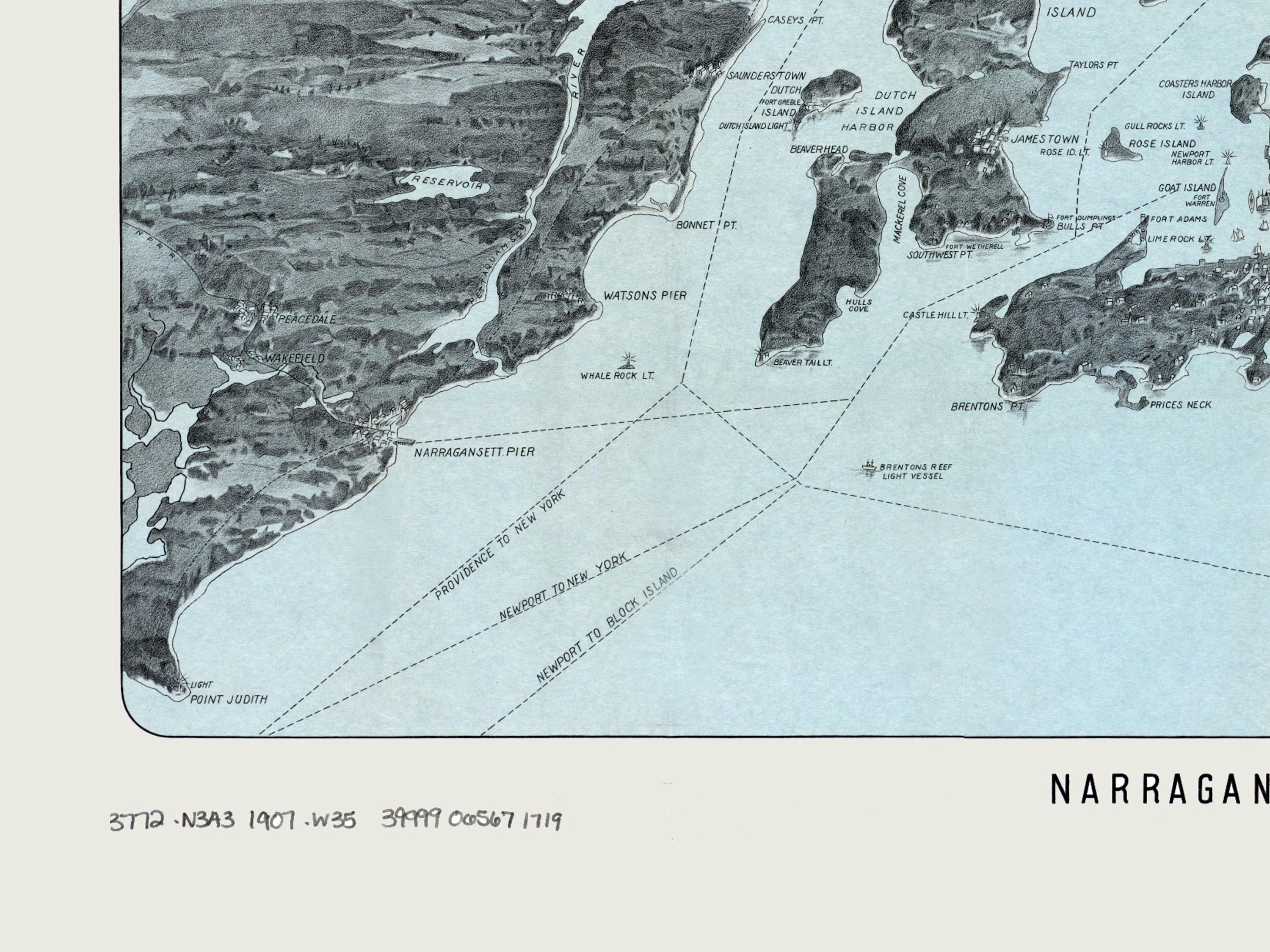 NARRAGANSETT BAY Coastal Steamer Line Routes Map Replica 1907 ...