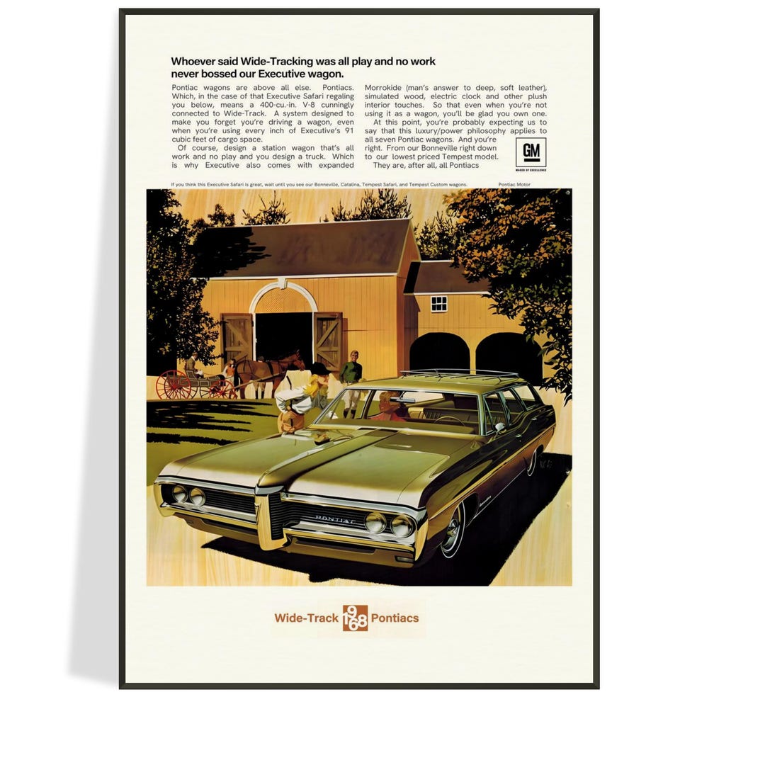 1968 Pontiac Station Wagon Advertisement Poster – Vintage Illustrated ...