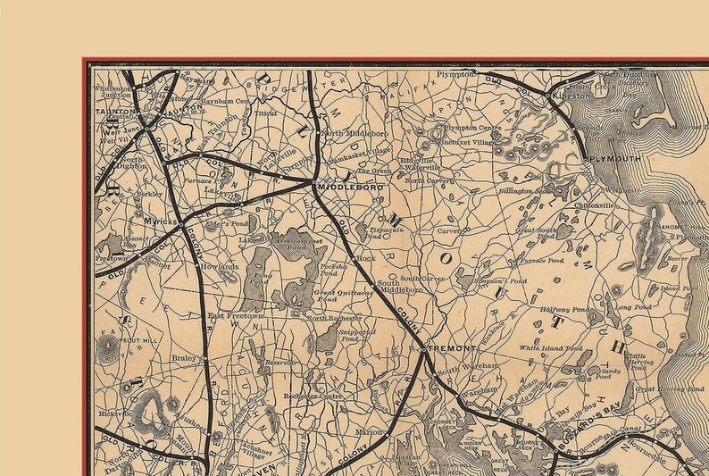 OLD COLONY LINE Railroad Map Replica Print 1888 - Tracks From Taunton ...