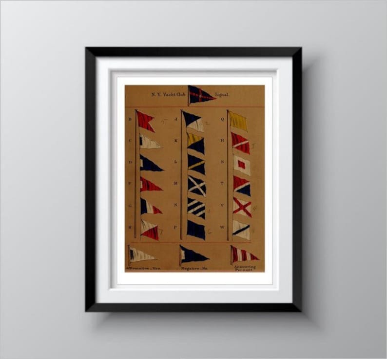 Vintage Nautical Decor 1874, Yacht Racing Signal Flags Chart, Replica ...