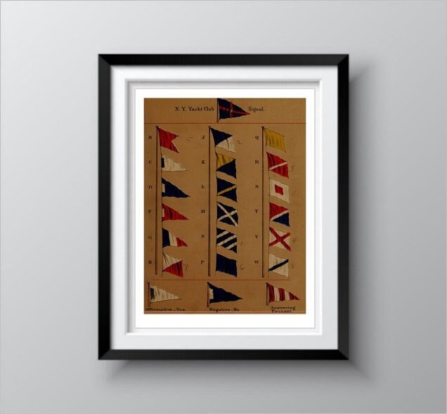 Vintage Nautical Decor 1874, Yacht Racing Signal Flags Chart, Replica ...