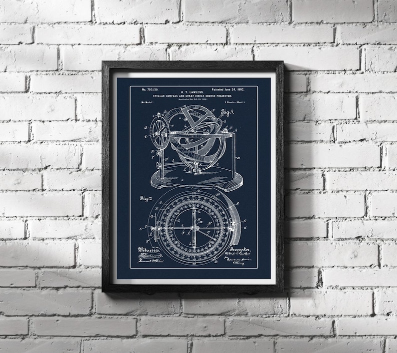 VINTAGE CELESTIAL NAVIGATION Compass Print Replica 1902 - Unique ...