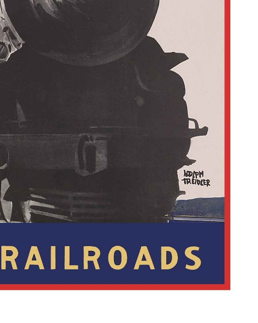 VINTAGE AMERICAN RAILROAD, 1942 Rail Freight Poster, Steam Locomotive ...