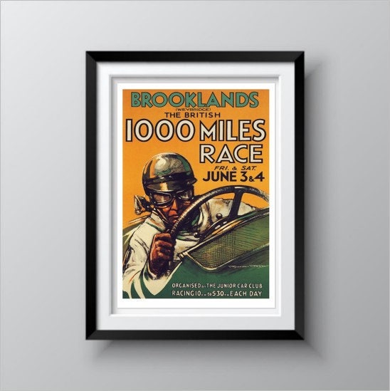 1932 Vintage British Auto Racing Poster, Brooklands 1000 Miles Race ...
