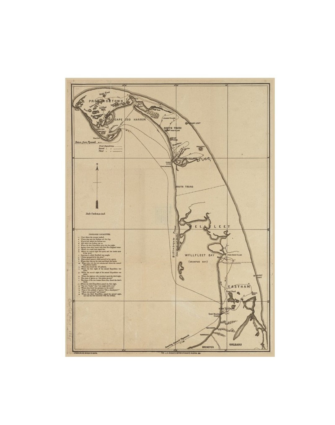 CAPE COD VINTAGE Map Replica Print - Circa 1865 - From Provincetown to ...