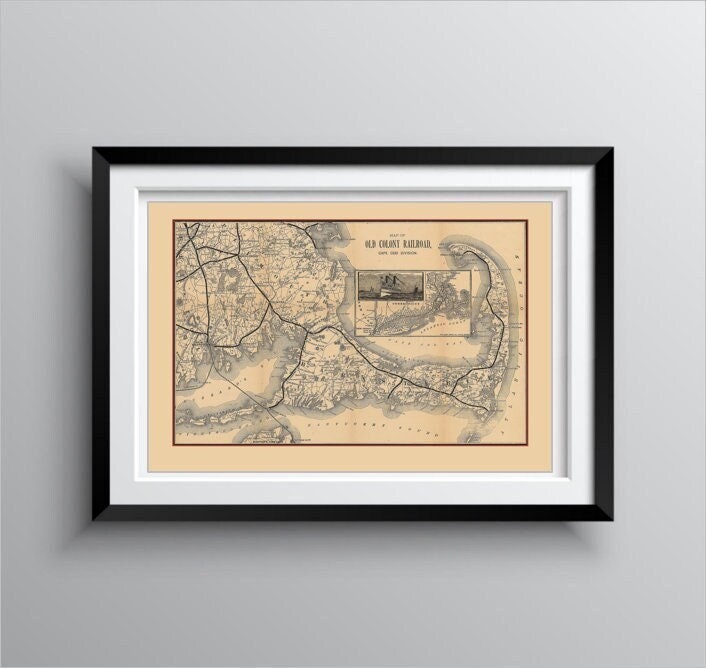 OLD COLONY LINE Railroad Map Replica Print 1888 - Tracks From Taunton ...