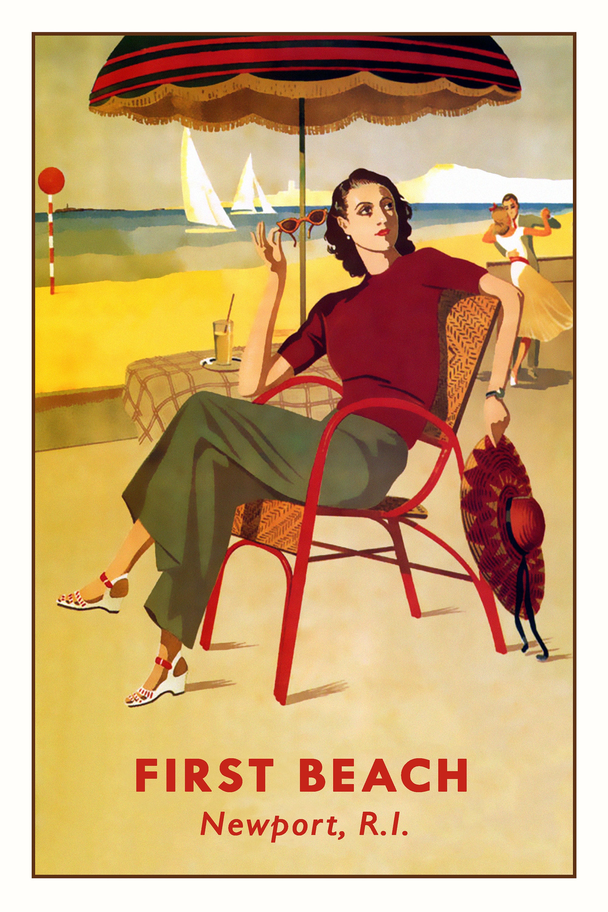 First Beach Newport Rhode Island Vintage Tourism Poster Reproduced on ...