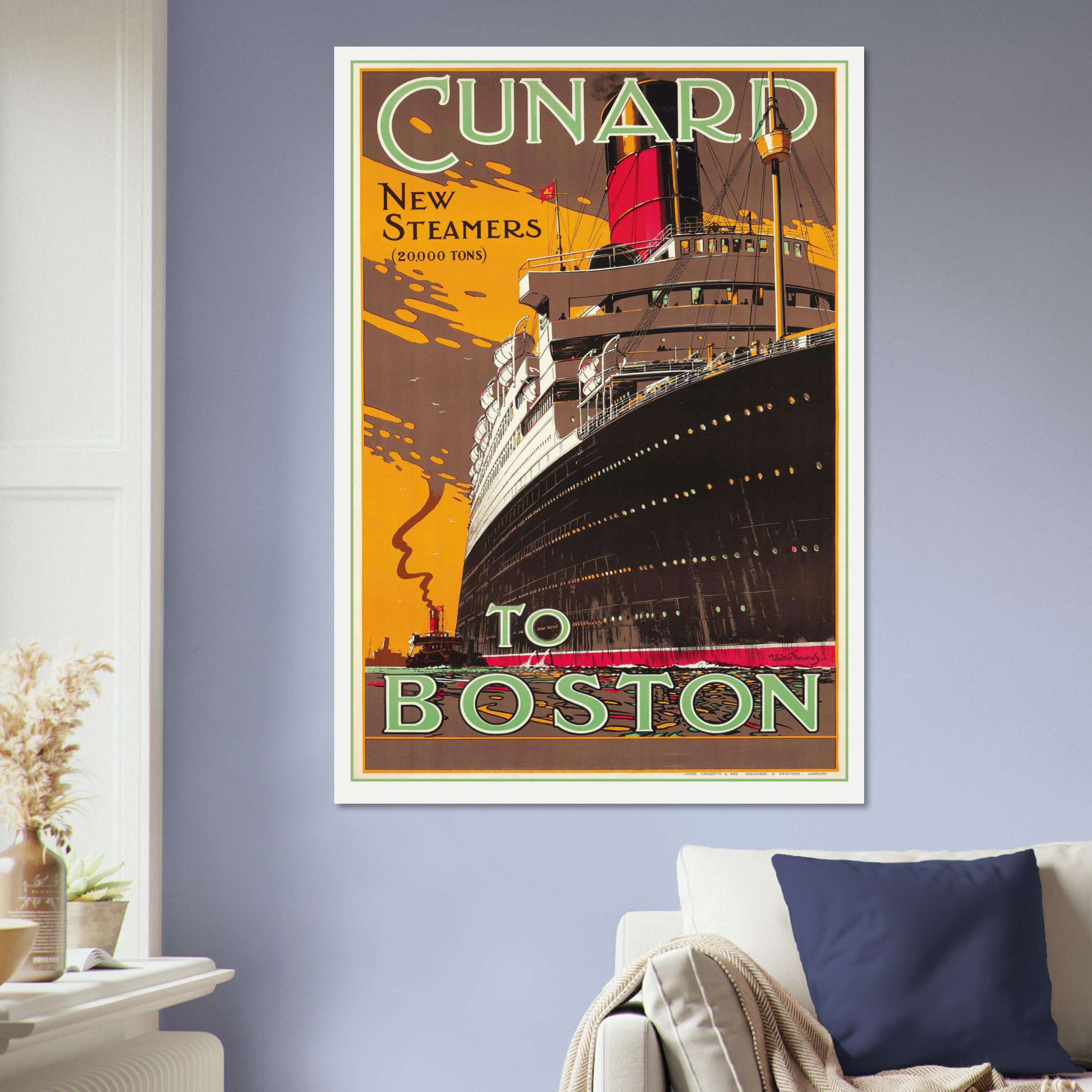 Cunard Ships Line Vintage Travel Poster, Boston to Liverpool 1930 ...