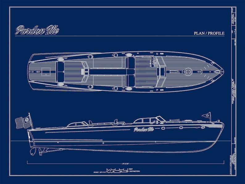 VINTAGE 1947 HACKER SPEEDBOAT Stylized Design Print for Nautical Themed ...