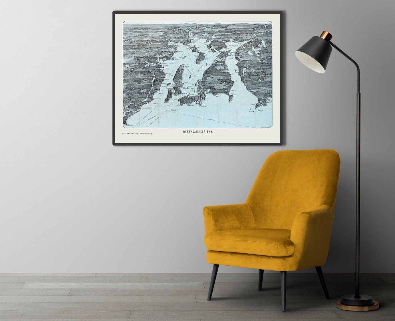 NARRAGANSETT BAY Coastal Steamer Line Routes Map Replica 1907 ...