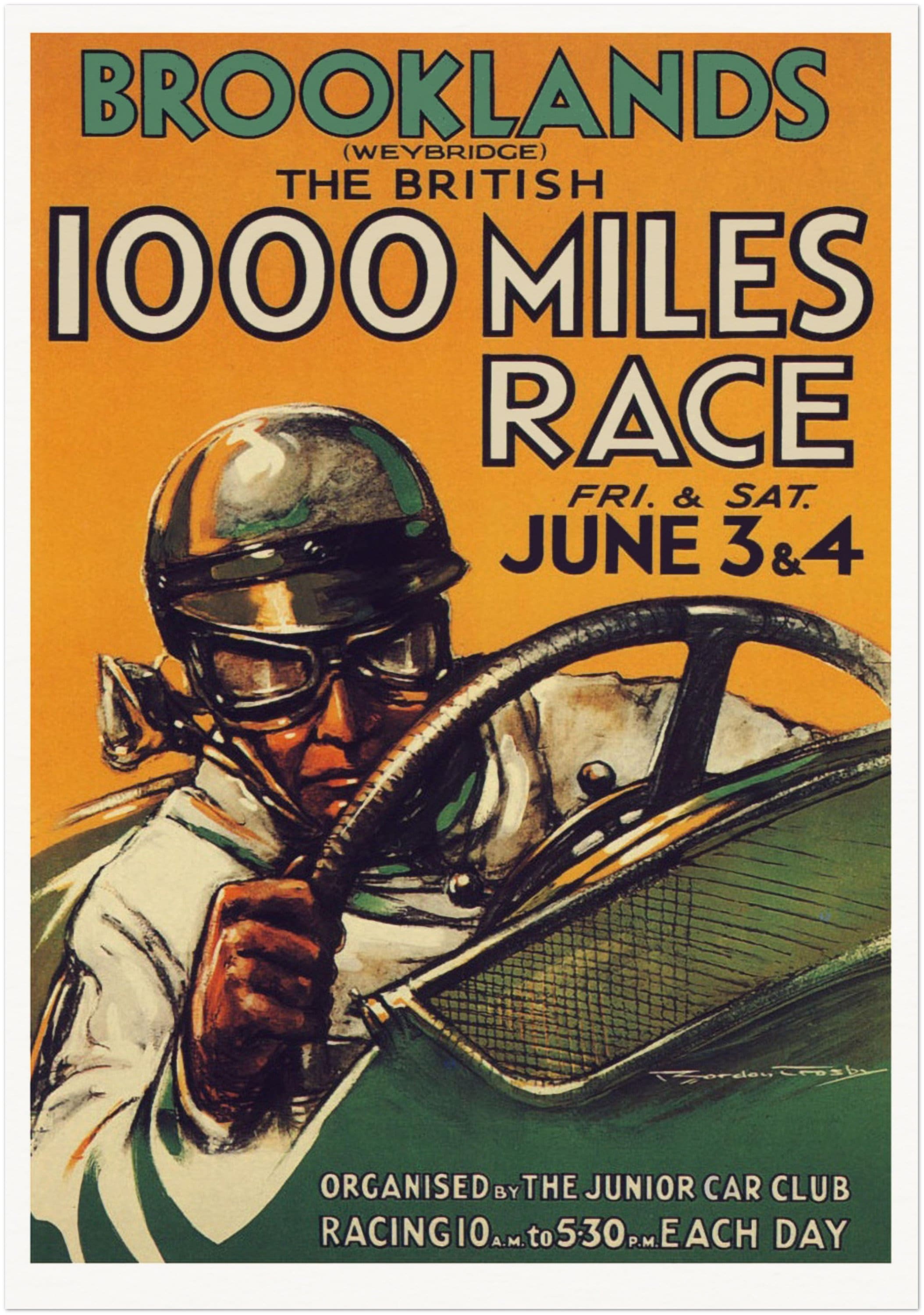 1932 Vintage British Auto Racing Poster, Brooklands 1000 Miles Race ...