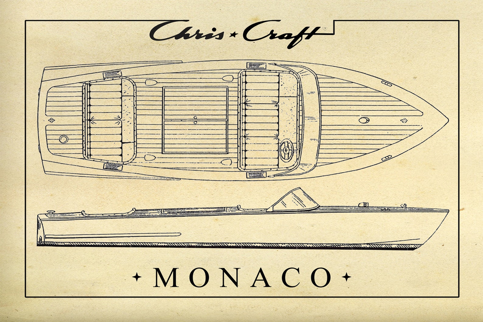 VINTAGE CHRIS-CRAFT Speedboat 1947 Replica Poster Print. Reproduced on ...