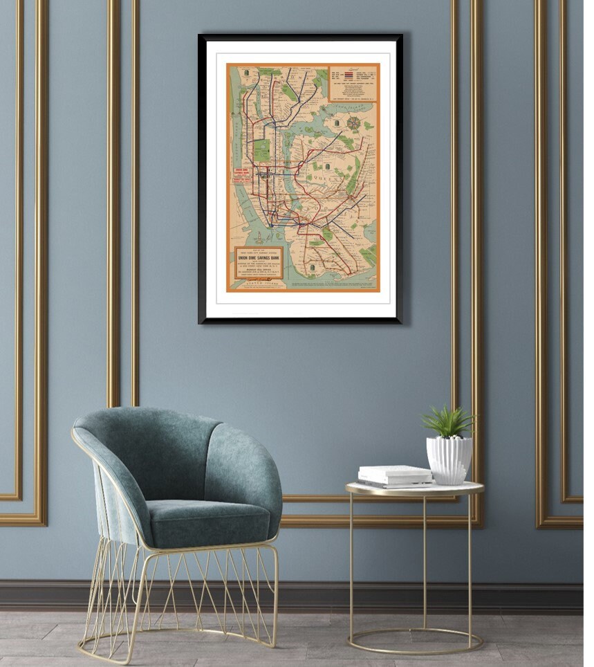 Vintage New York City Subway Map, Antique 1954 NYC Subway System Map ...