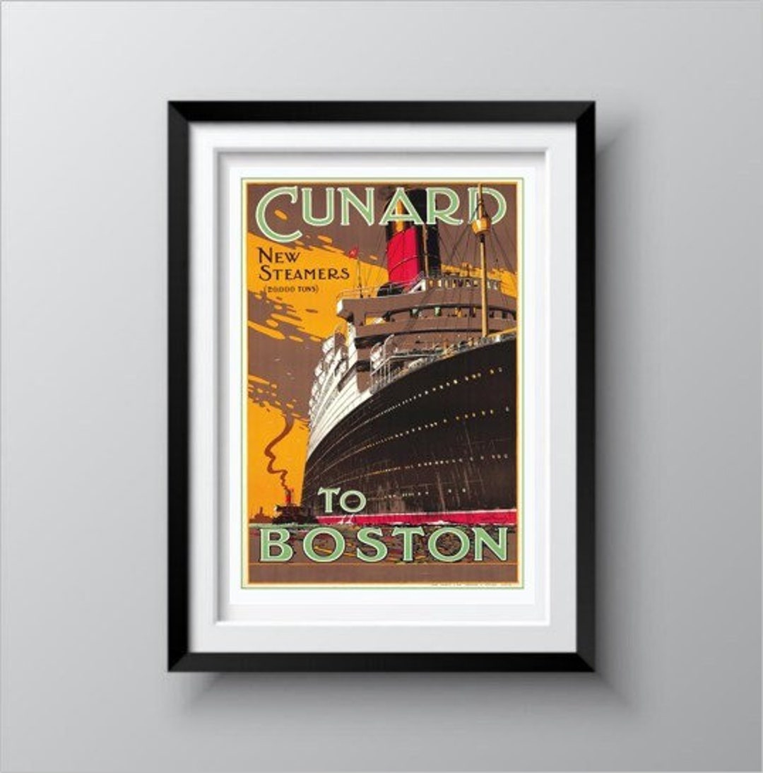 Cunard Ships Line Vintage Travel Poster, Boston to Liverpool 1930 ...