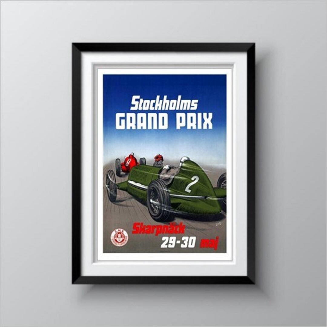 Stockholm Swedish Grand Prix 1948, Vintage Auto Racing Poster ...