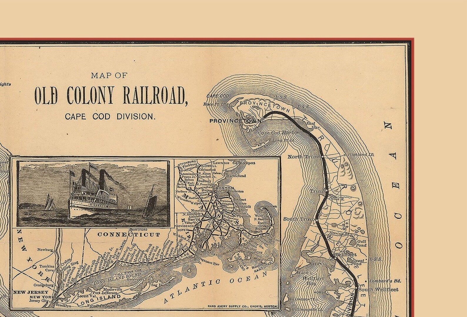 OLD COLONY LINE Railroad Map Replica Print 1888 - Tracks From Taunton ...