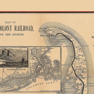 OLD COLONY LINE Railroad Map Replica Print 1888 - Tracks From Taunton ...