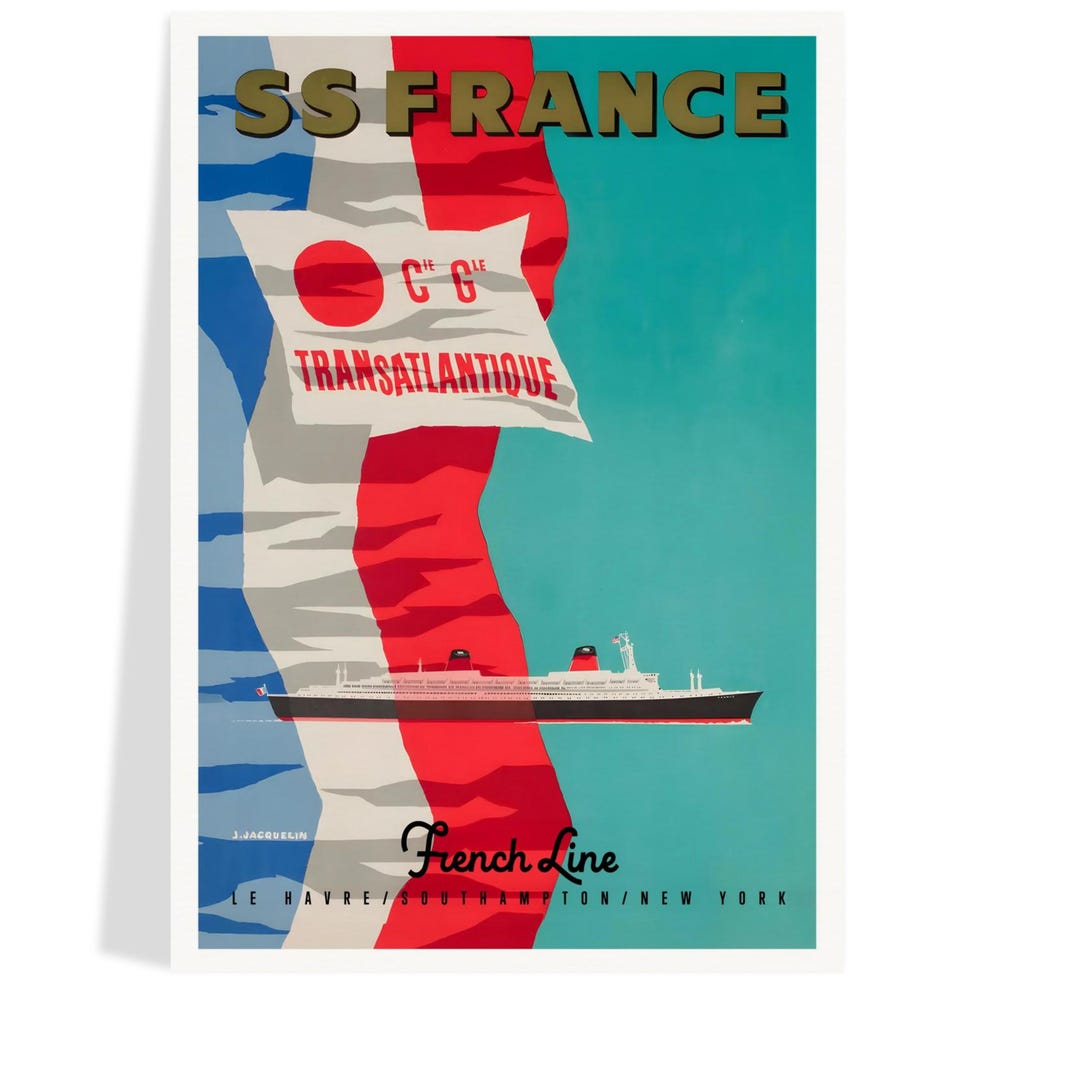 Vintage French Line Transatlantic Travel Poster 1962 – Vintage Ocean ...