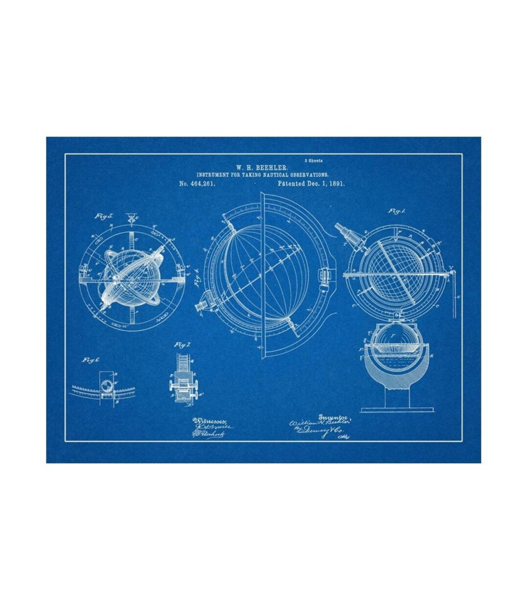 STELLAR NAVIGATION COMPASS Patent Print Replica 1891 Ideal Nautical ...
