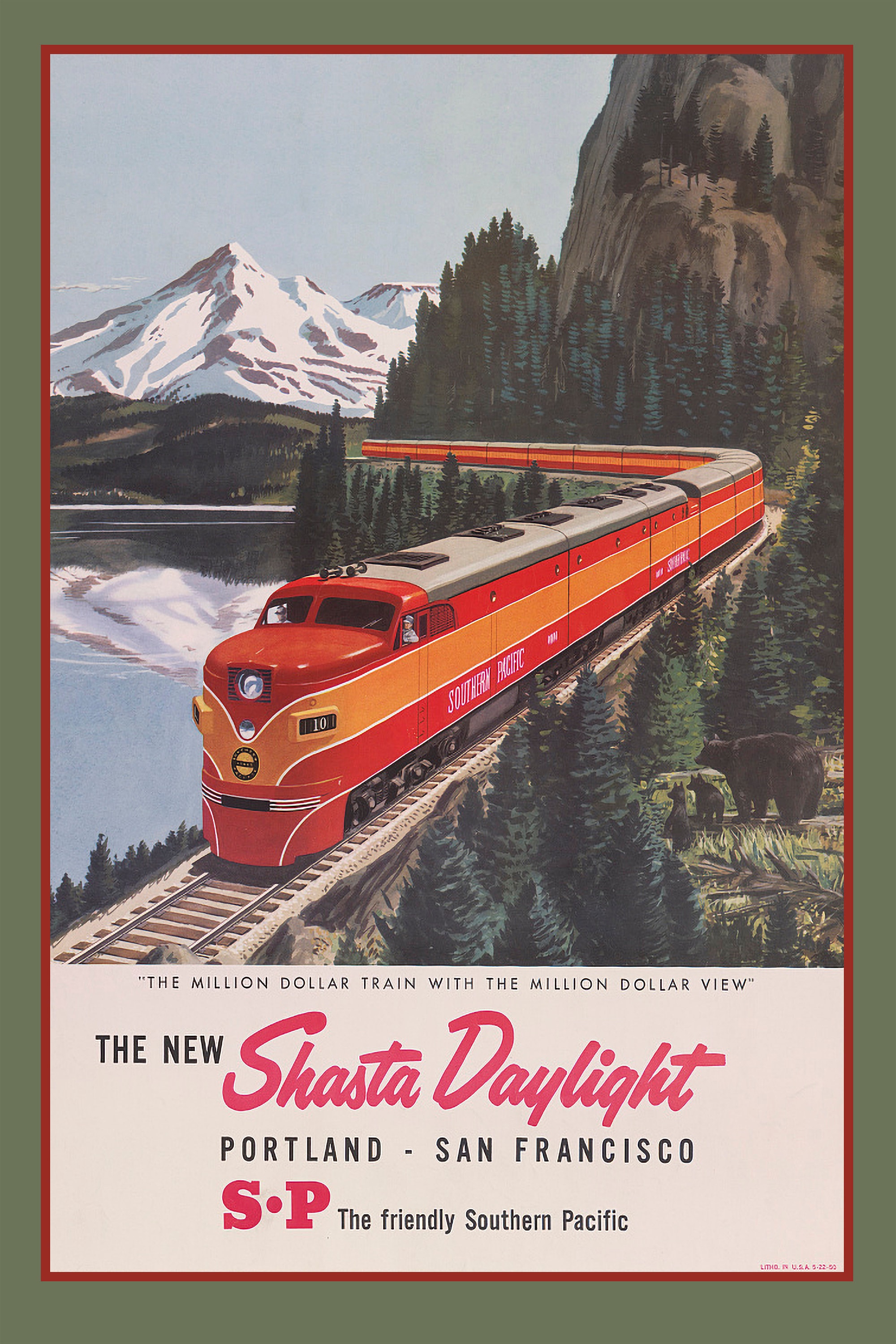 Vintage Train Travel Poster, Antique 1950 Southern Pacific Rail, San ...